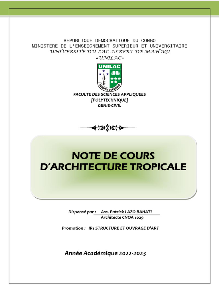 Cours D'architecture Tropicale 2023 | PDF Cours D'architecture Tropicale 2023 | PDF