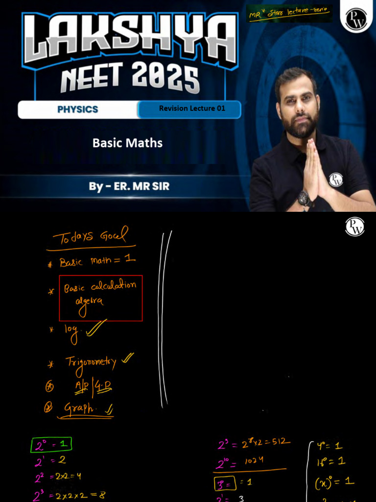 Basic Maths (Revision 01) : Class Notes - Lakshya NEET 2025 | PDF