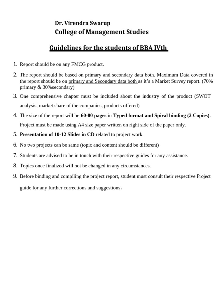 BBA IV Project Report Guidelines | PDF | Methodology | Business