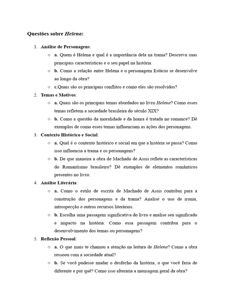 Análise do Livro "Helena" de Machado de Assis | PDF | Ciências Sociais