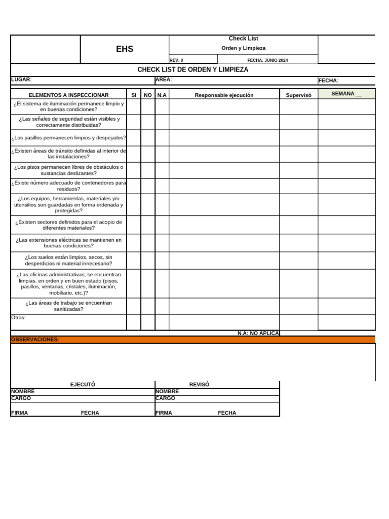 Copia de Check List-HSE-Orden y Aseo | PDF