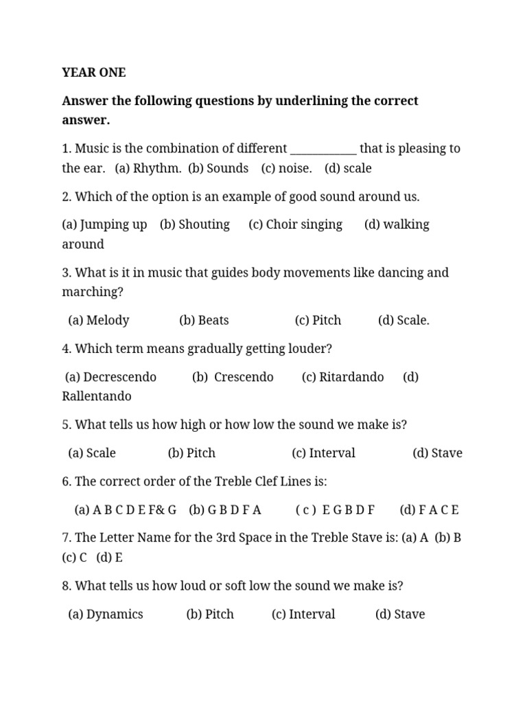 Year 1 To 4 Exam Questions | PDF