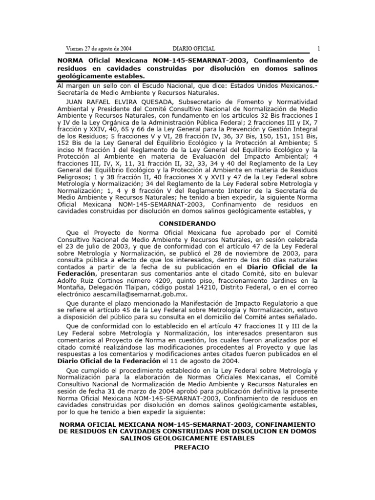 Nom 145 Semarnat 2003 Domos Salinos | PDF
