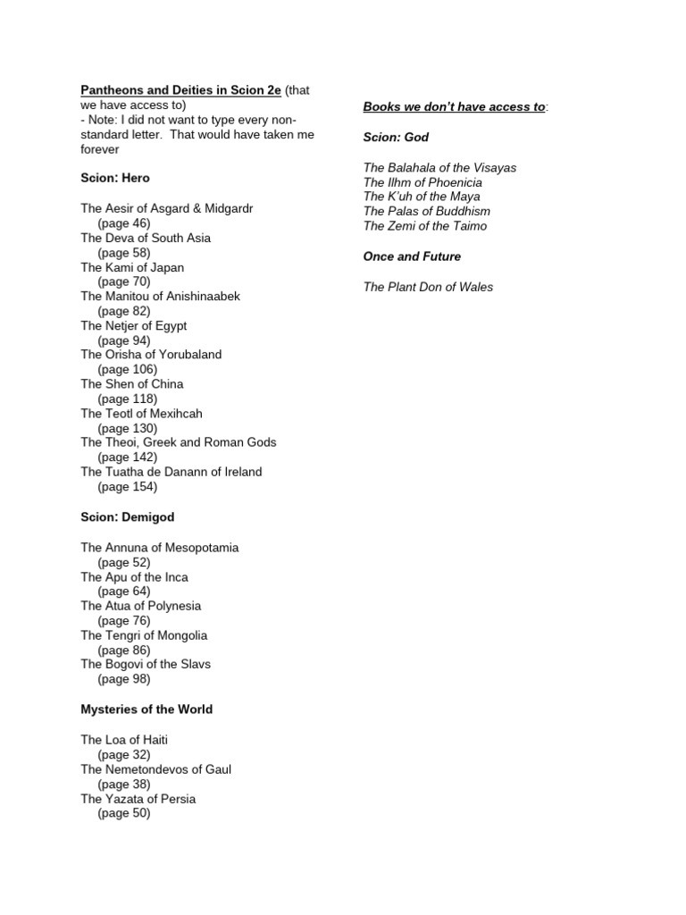 Pantheons and Deities in Scion 2e | PDF