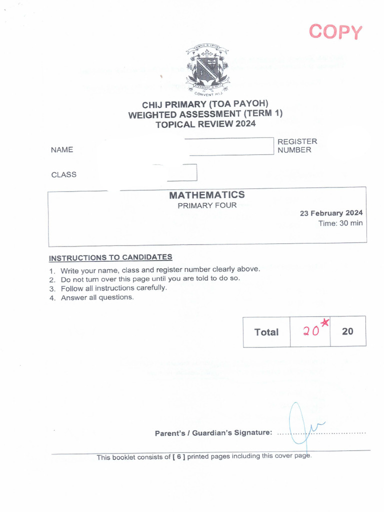 2024 P4 Math Topical Review CHIJ ANSWERS | PDF