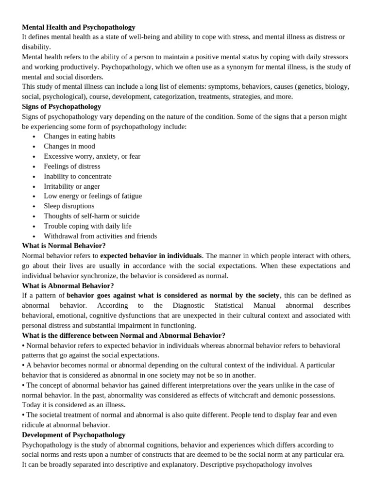 Mental Health and Psychopathology | PDF