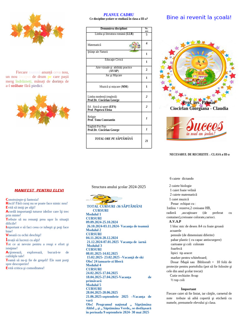 Pliant Clasa III 2024-2025 | PDF