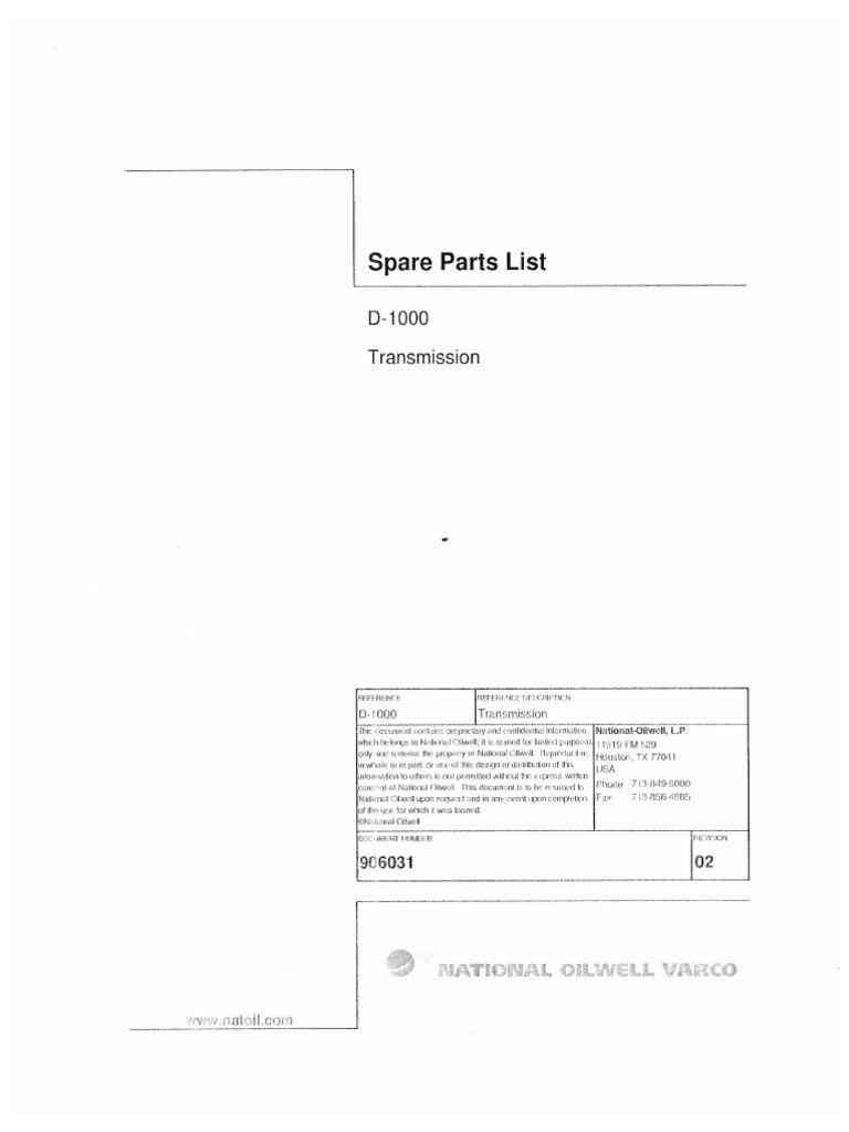 D1000 Transmission Spare Parts List | PDF