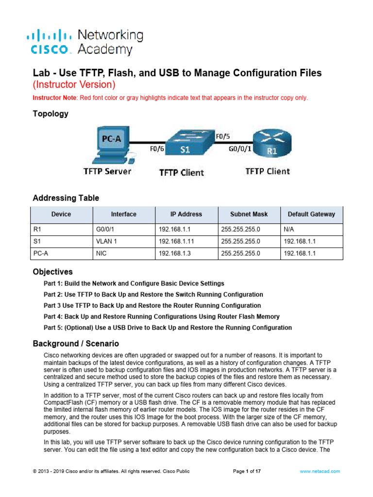 10.6.12 Lab - Use TFTP, Flash, and USB To Manage Configuration Files ...