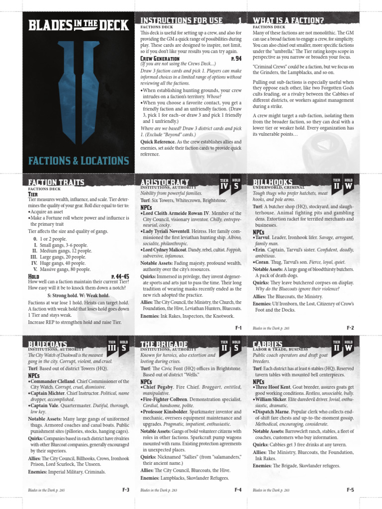 BladesInTheDark Decks Factions | PDF