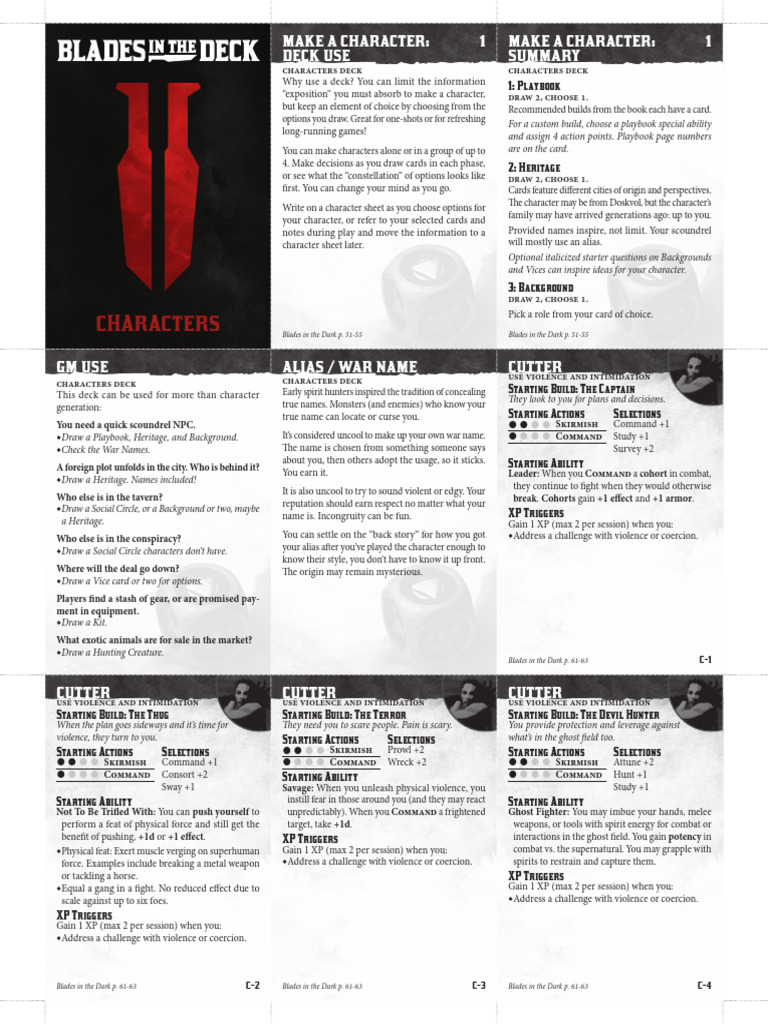 BladesInTheDark Decks Characters | PDF