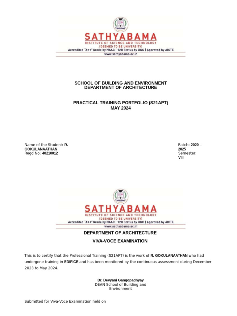 B.Arch Practical Training Repot Template | PDF