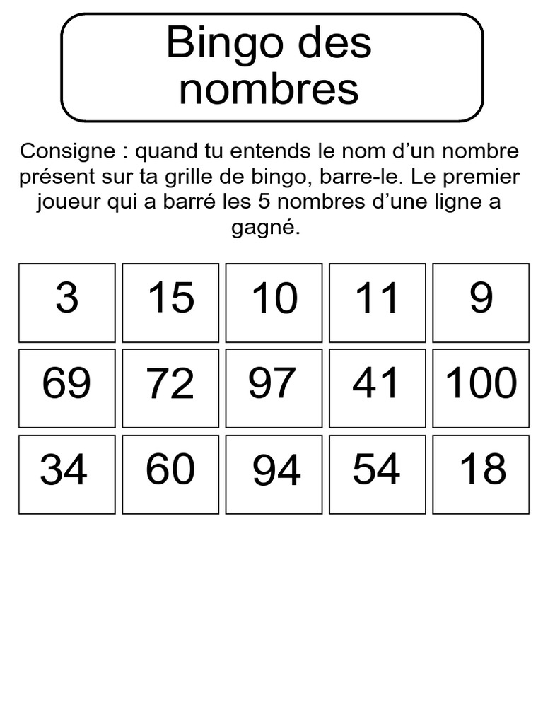 Bingo Des Nombres 1 A 100 | PDF
