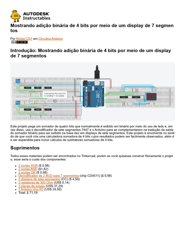 Mostrando Adição Binária de 4 Bits Por Meio de Um Display de 7 ...
