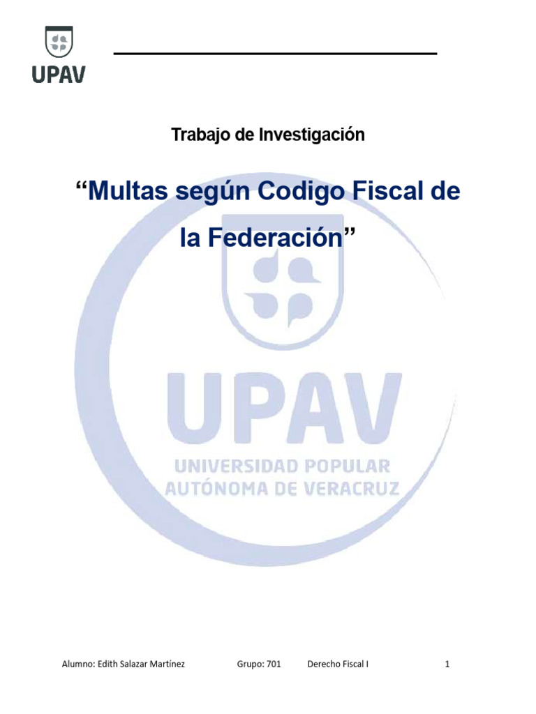Trabajo PARCIAL 2 MULTAS SEGÚN CODIGO FISCAL DE LA FEDERACION | PDF
