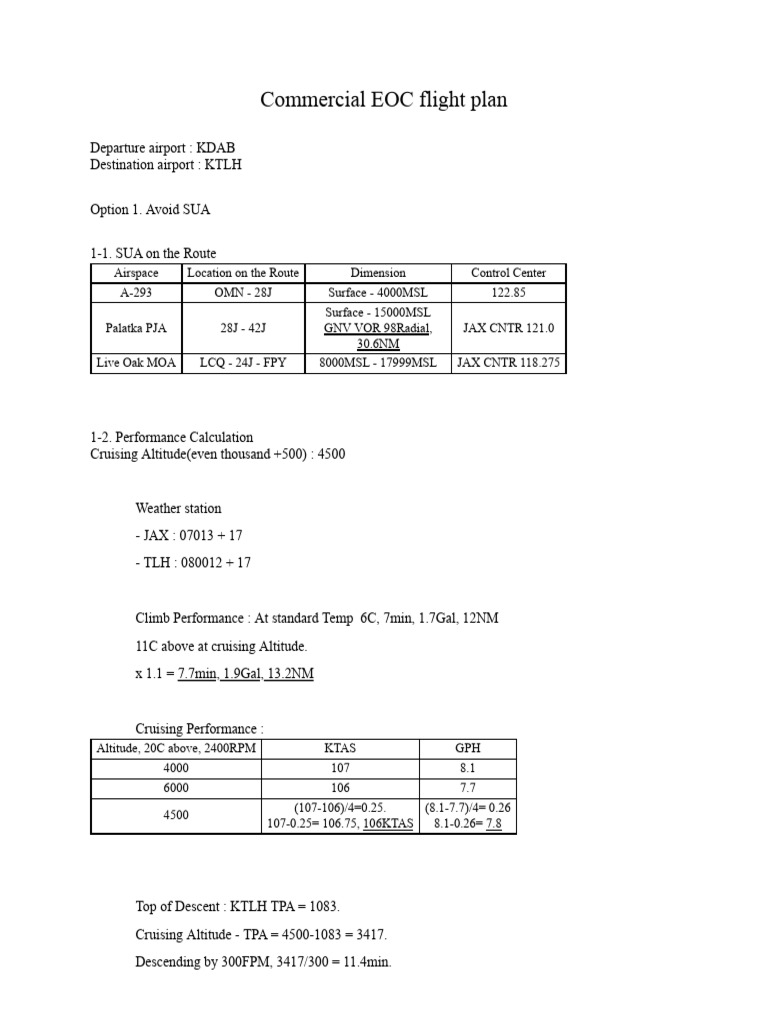 CPL EOC Flight Plan Calculation-1 | PDF