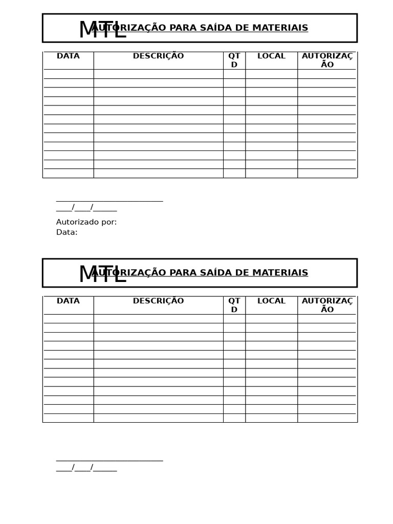 Autorização para Saida de Materiais | PDF