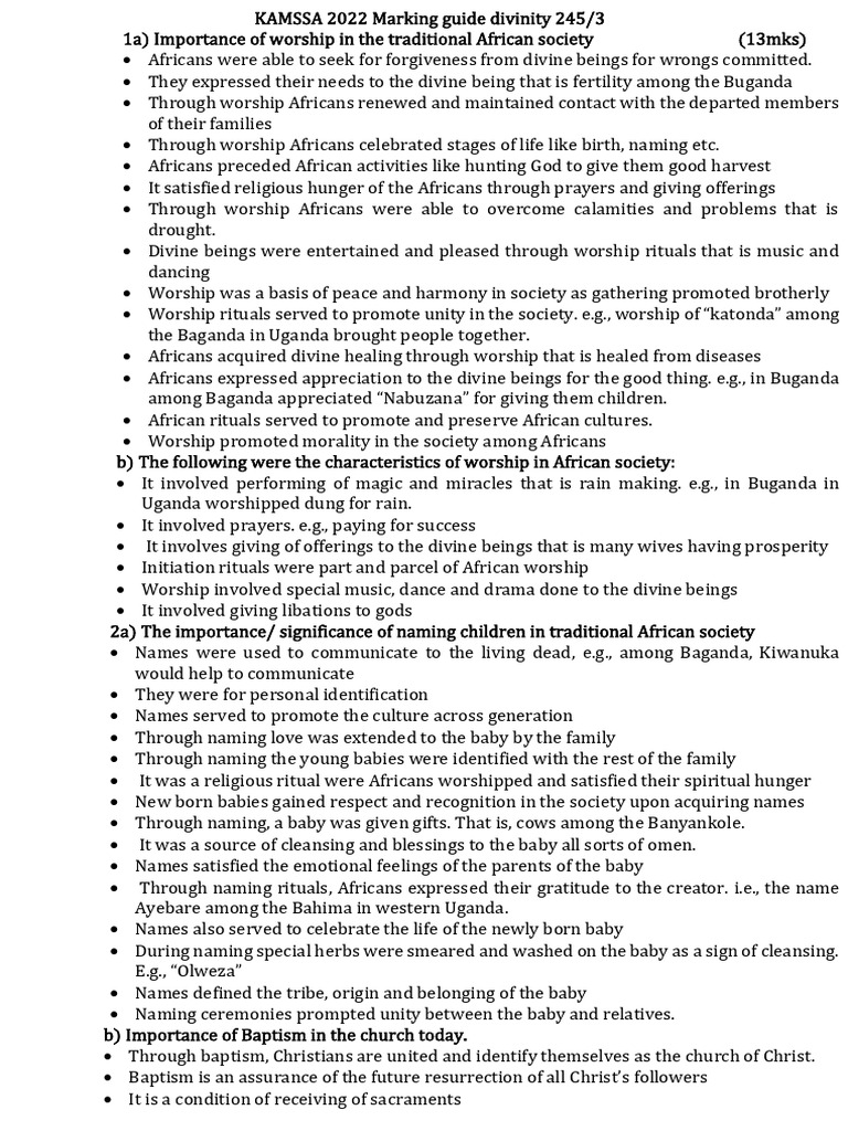 KAMSSA 2022 Marking Guide Divinity | PDF