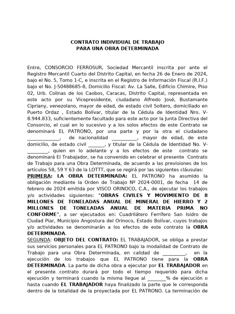 Contrato para Una Obra Determinada - Indirectos | PDF | Tiempo de ...