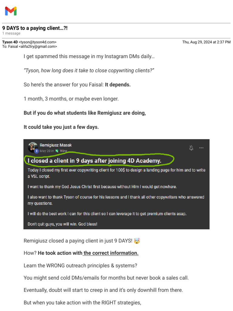 Gmail - 9 DAYS To A Paying Client - ! ? | PDF