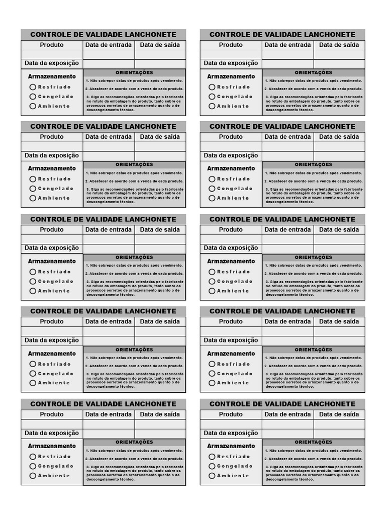 Controle de Validade Padaria | PDF