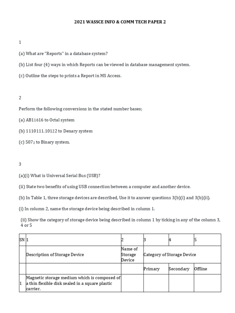 2021 Wassce Info & Comm Tech Paper 2 | PDF