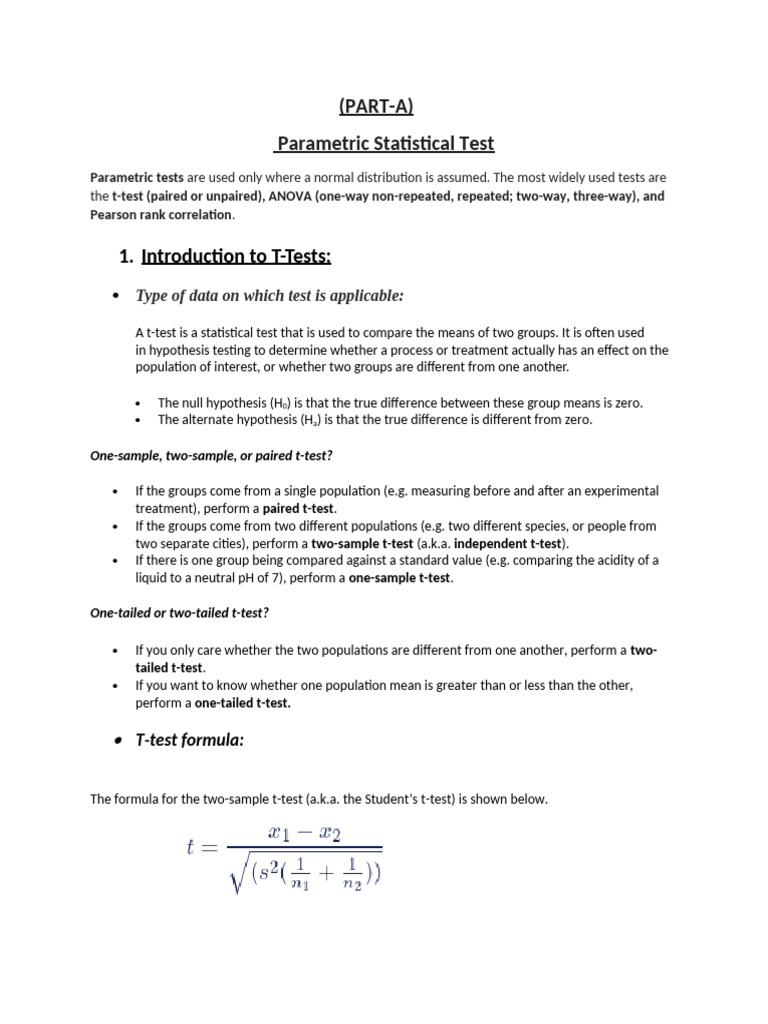 Parametric Statistical Test | PDF