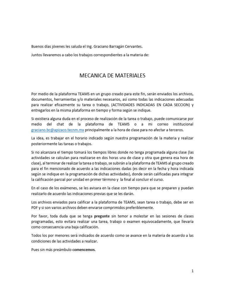 Unidad 1 Mecanica de Materiales 16-17 | PDF