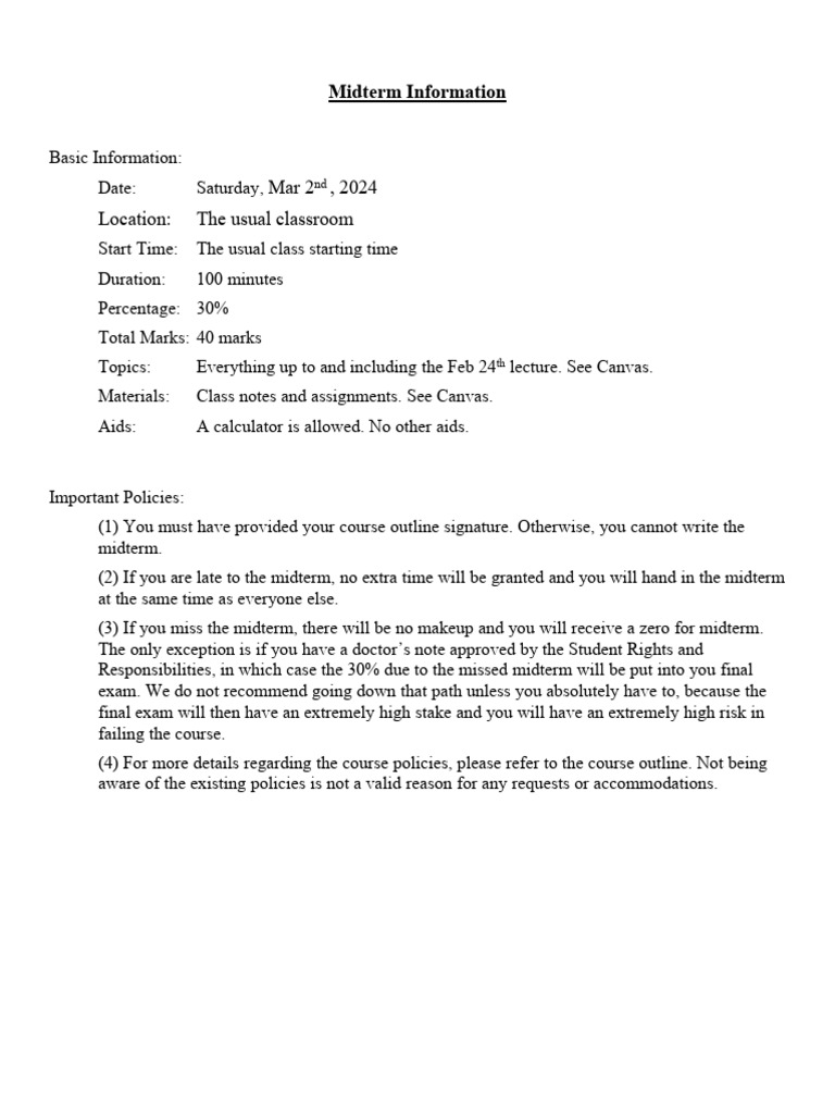 MATH Midterm Info 2024 - 1 | PDF