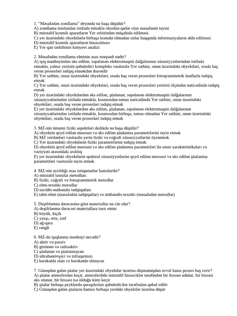 Mesafeden Zondlama Ve Kosmik Geodeziya Kopyası | PDF