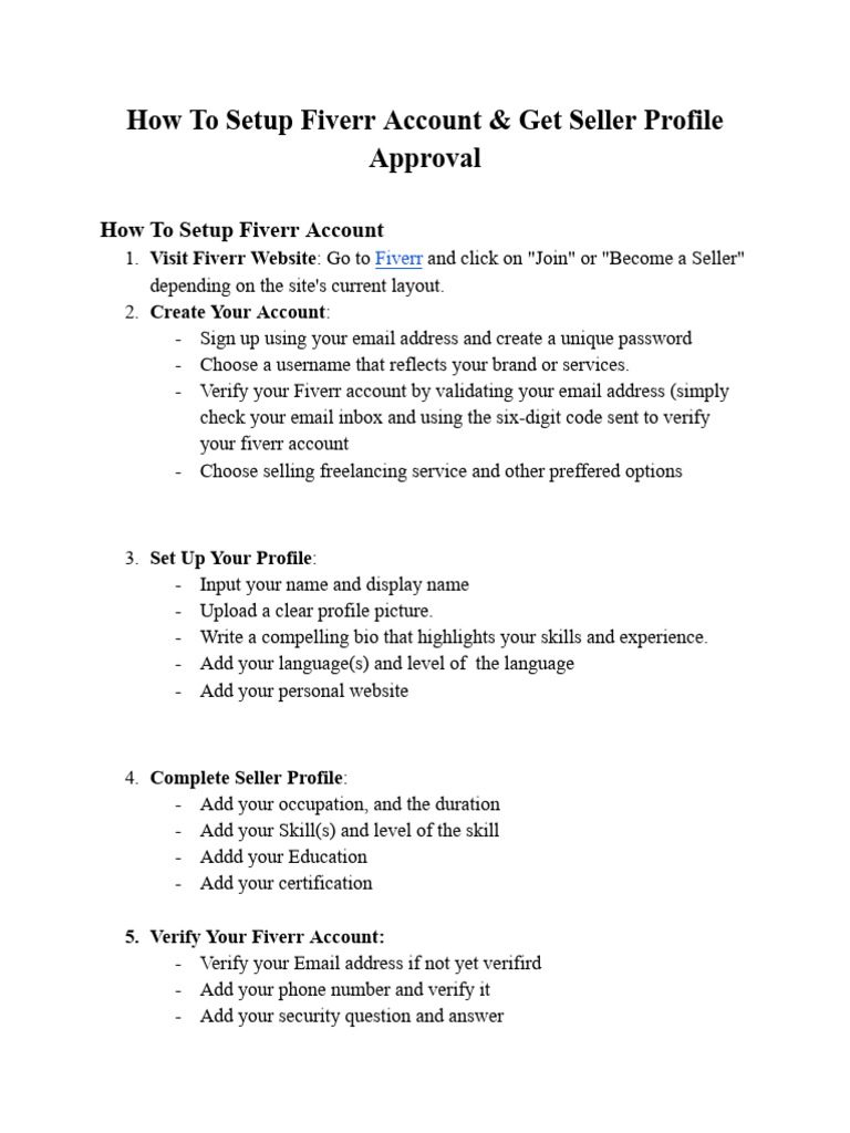 How To Setup Fiverr Account & Get Seller Profile Approval | PDF