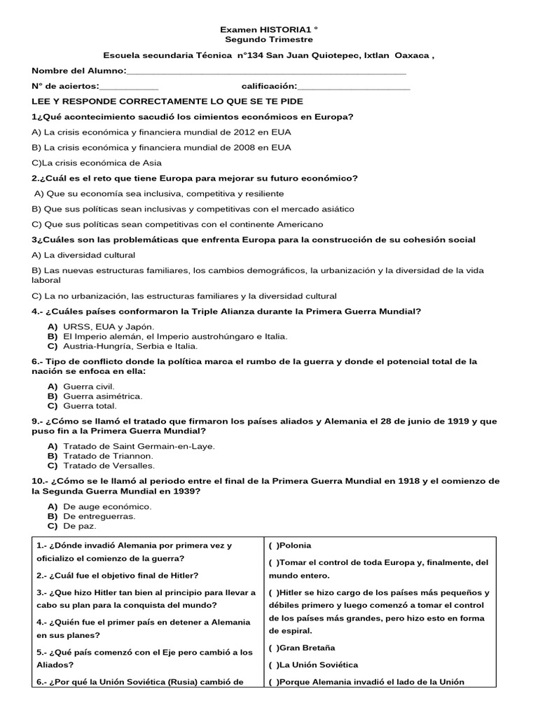 Examen HISTORIA1 | PDF