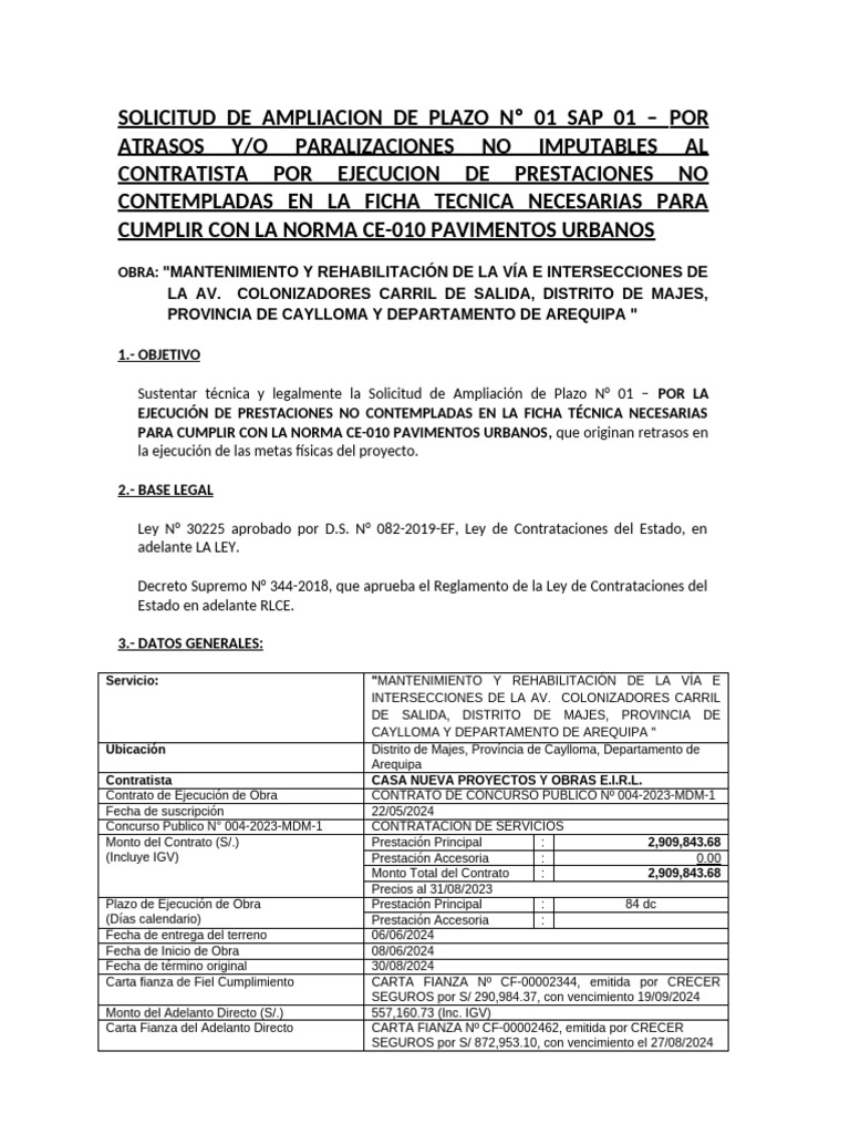 Solicitud de Ampliacion de Plazo 01 - Verapinto | PDF