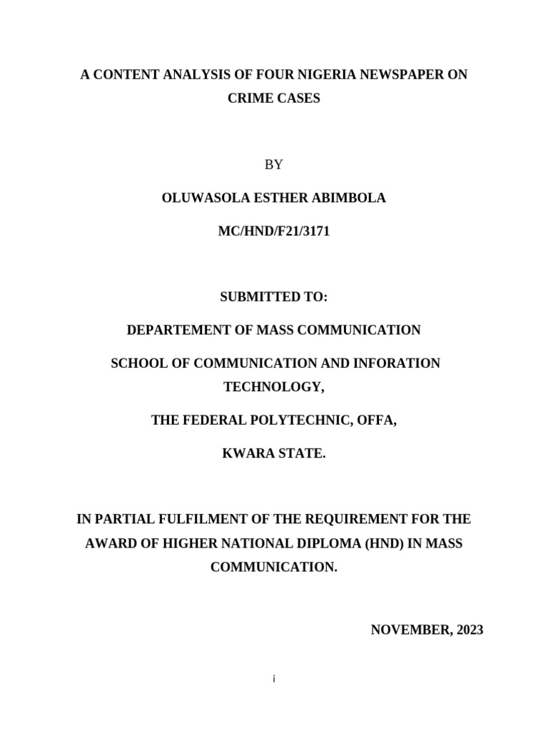 Analysis of Nigerian Newspapers on Crime | PDF | Crimes | Politics