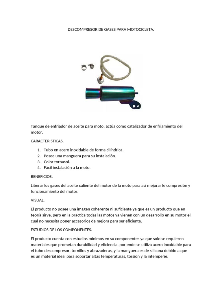 Descompresor de Gases para Motocicleta | PDF