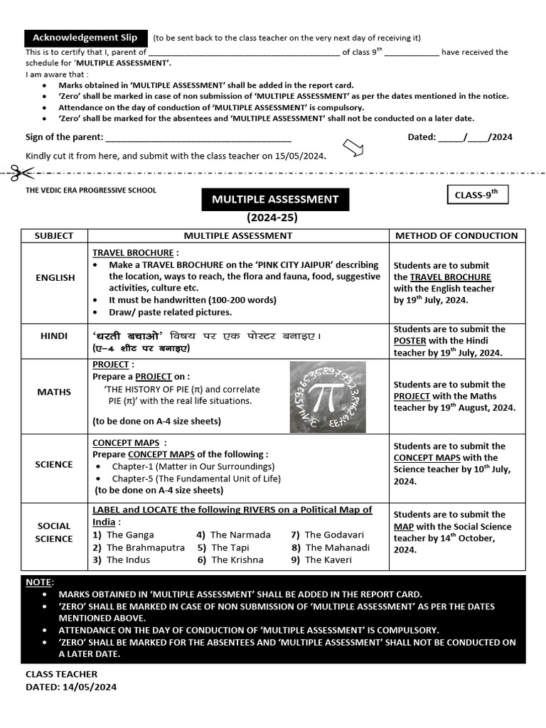 Class 9th Multiple Assessment Activity 2024-25 | PDF