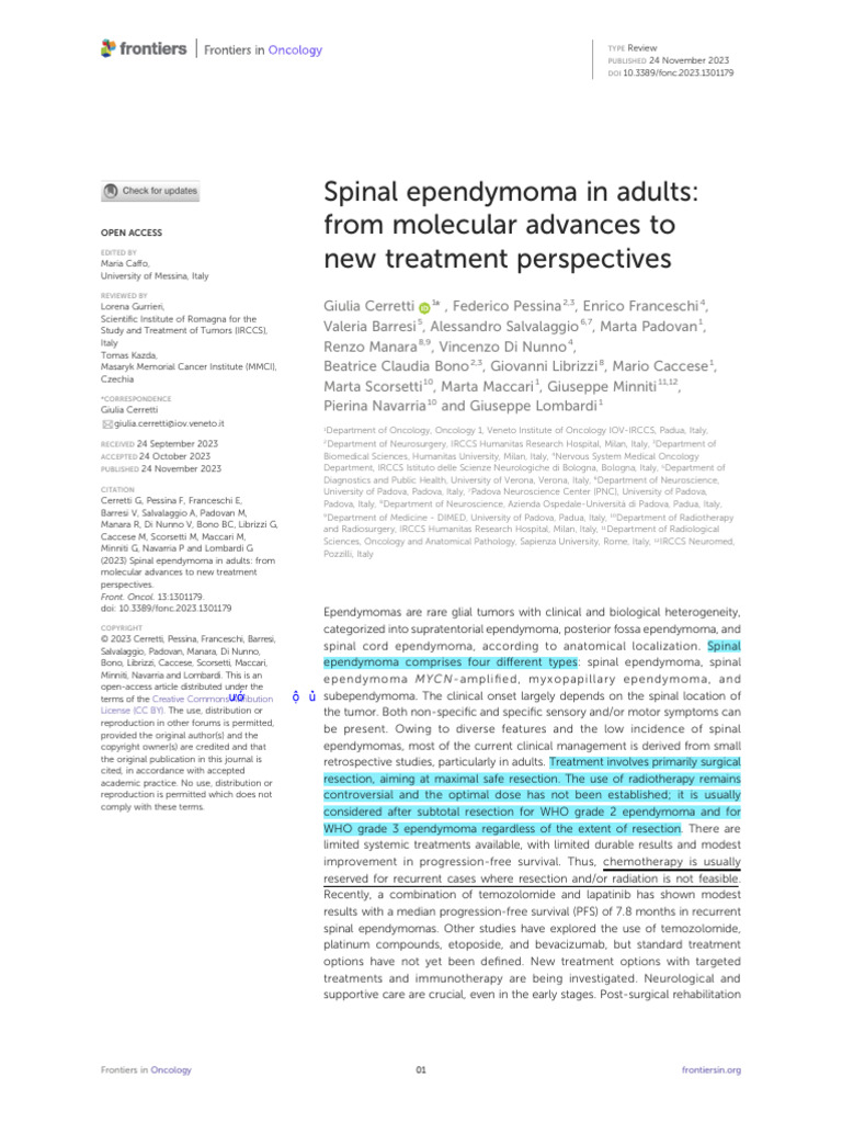 Spinal Ependymoma in Adults | PDF | Back Pain | Neoplasms