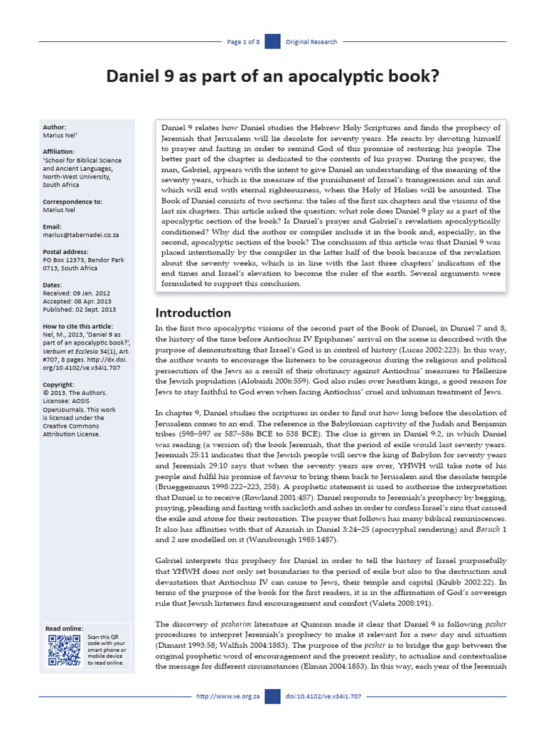 Daniel 9 As Part of An Apocalyptic Book?: Author: Affiliation | PDF