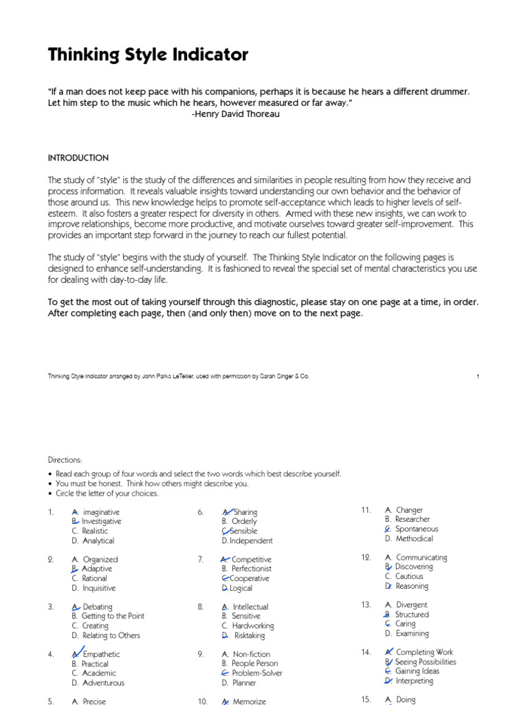 Thinking Style Indicator | PDF | Thought | Abstraction