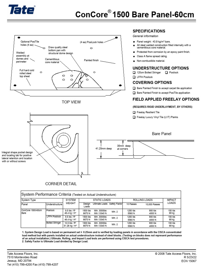 Tate ConCore - 1500 - Panel Data Sheet 60cm | PDF