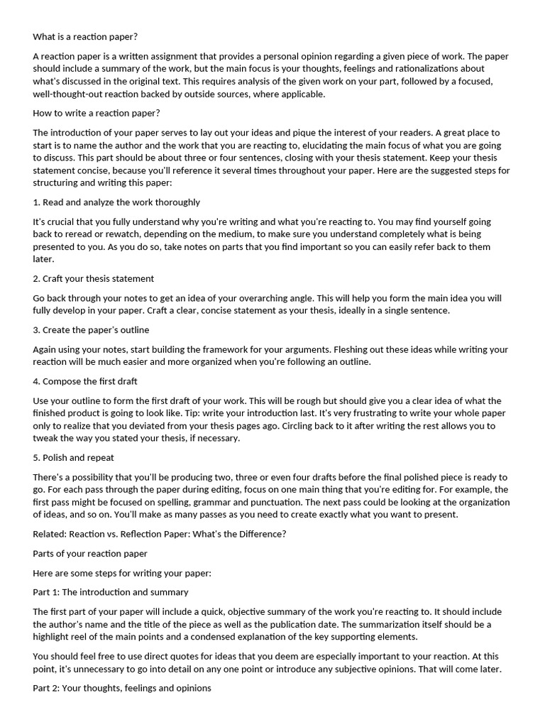 What Is A Reaction Paper | PDF