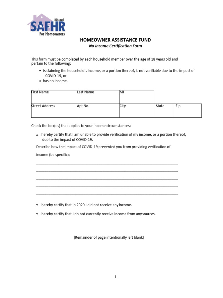 No Income Certification | PDF