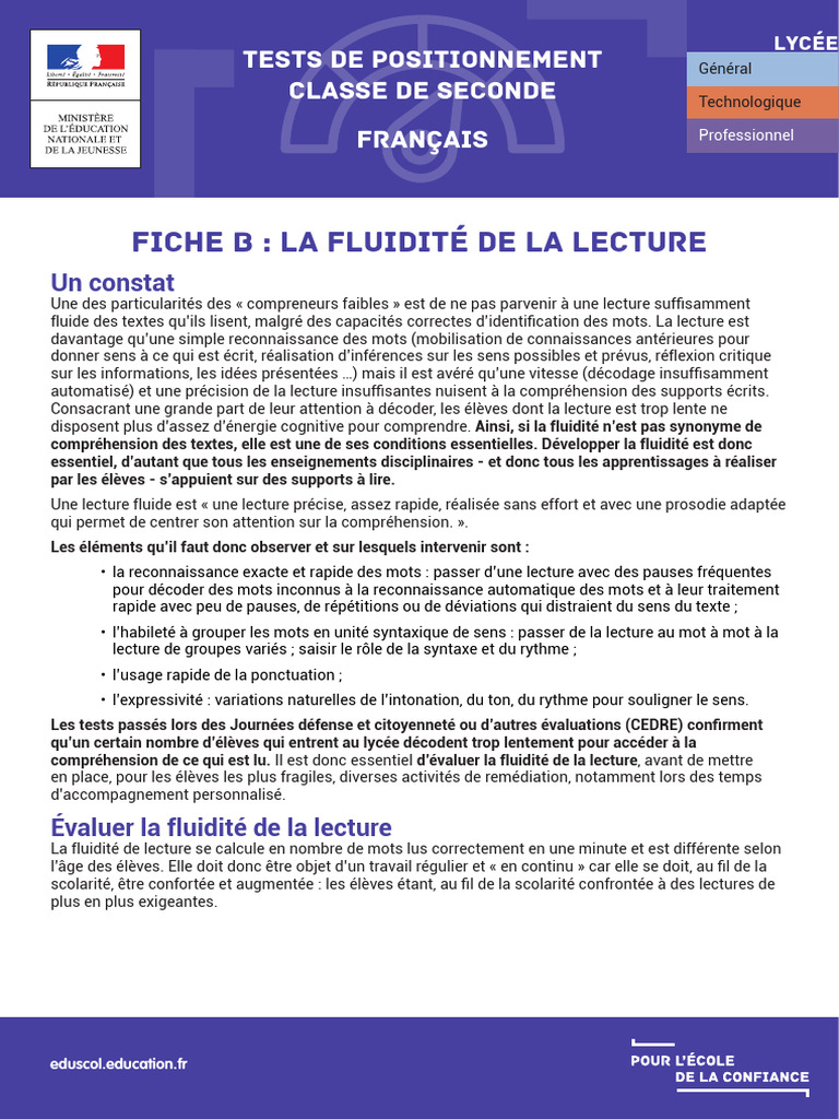 Fiche B La Fluidite de La Lecture 1168928 | PDF