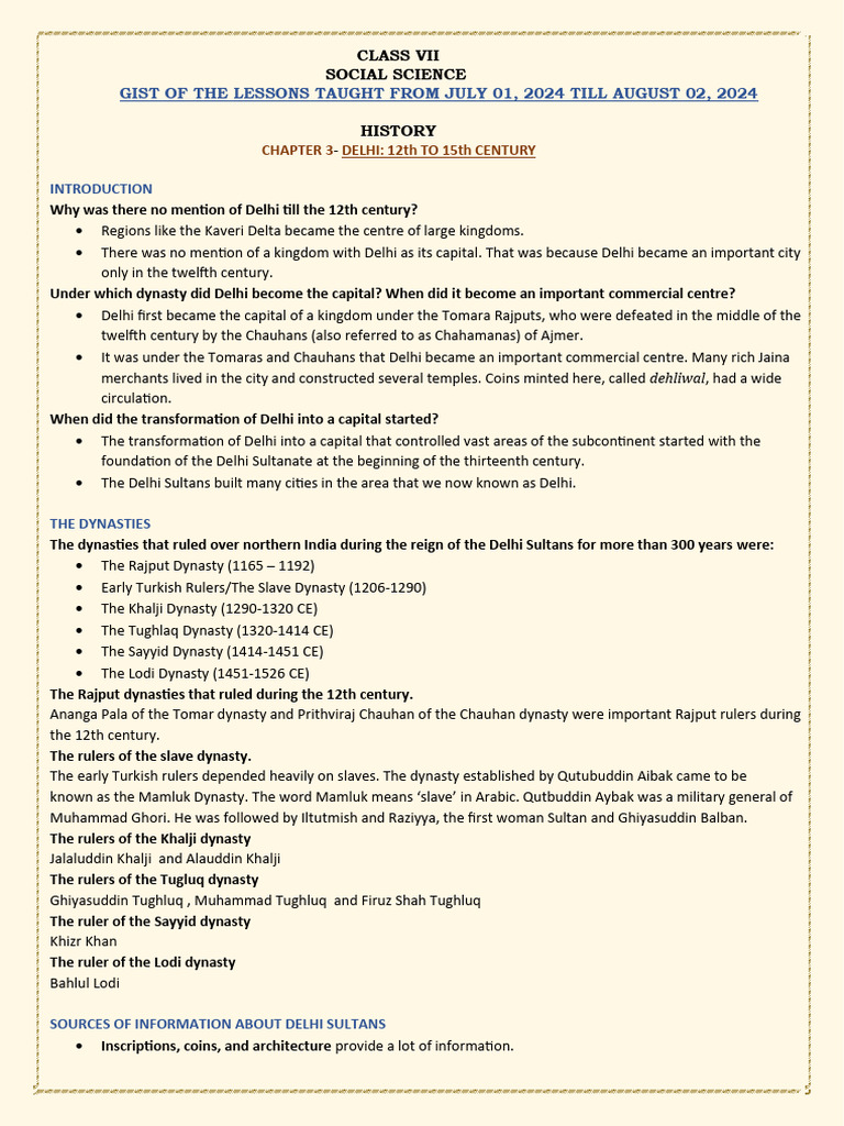 Social Science (History - Chapter 3, Civics - Chapter 3, Geography-Chapter 3) Gist - Class VII | PDF