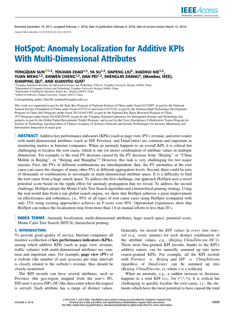 HotSpot Anomaly Localization For Additive KPIs With Multi-Dimensional ...