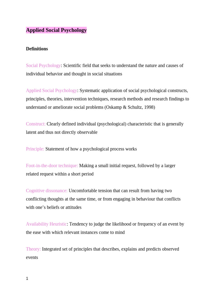 Applied Social Psychology Notes | PDF