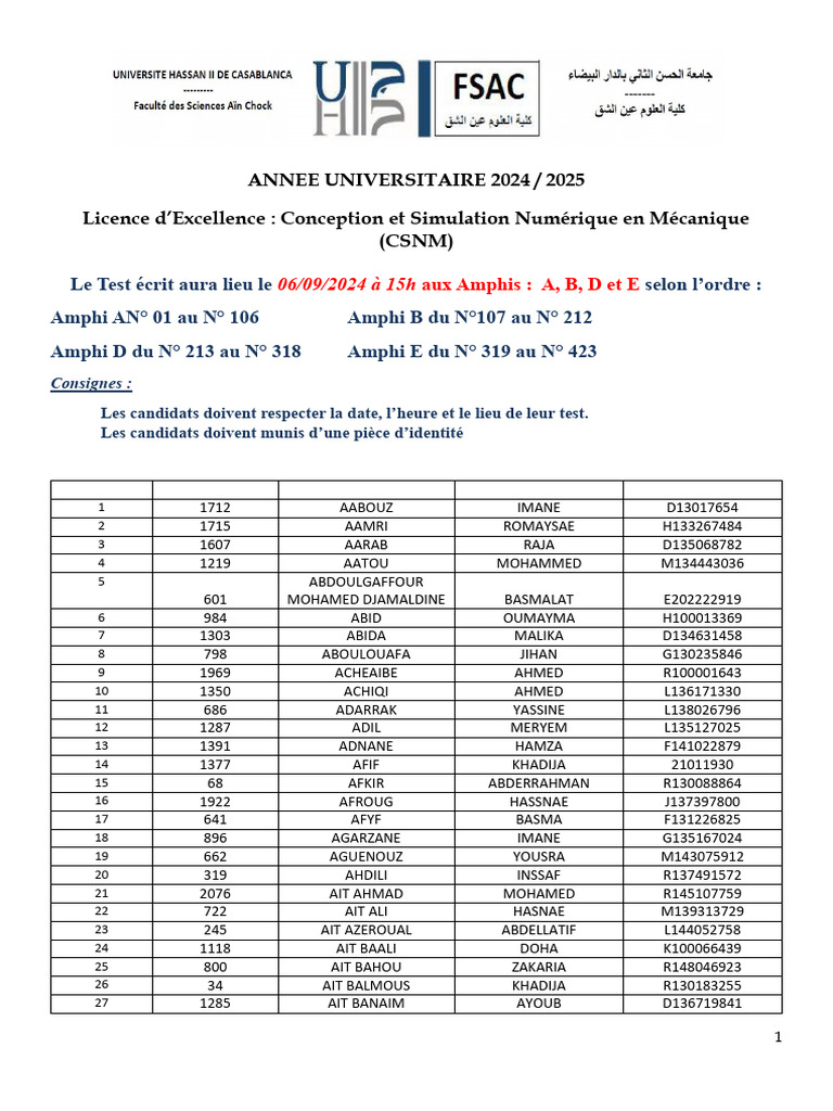 Parcours D Excellence Liste - Ecrit - CSNM 2024-25 | PDF