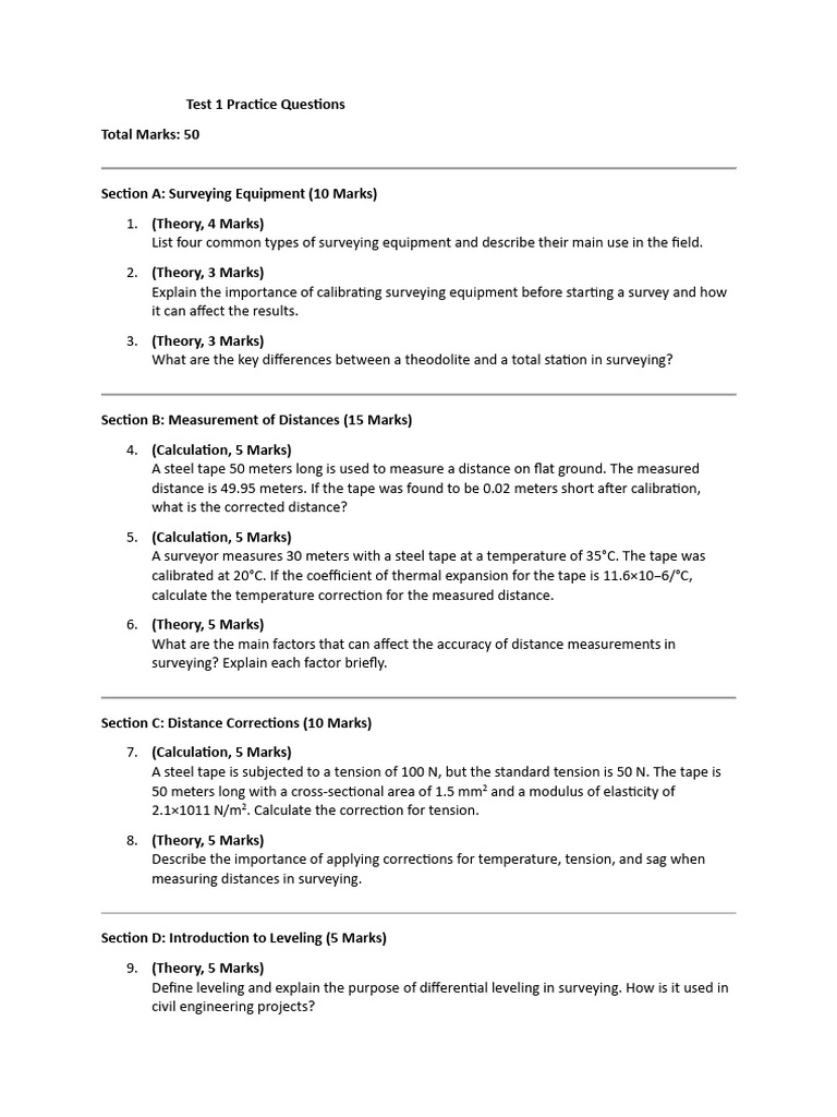 Surveying I-Test 1 practice | PDF