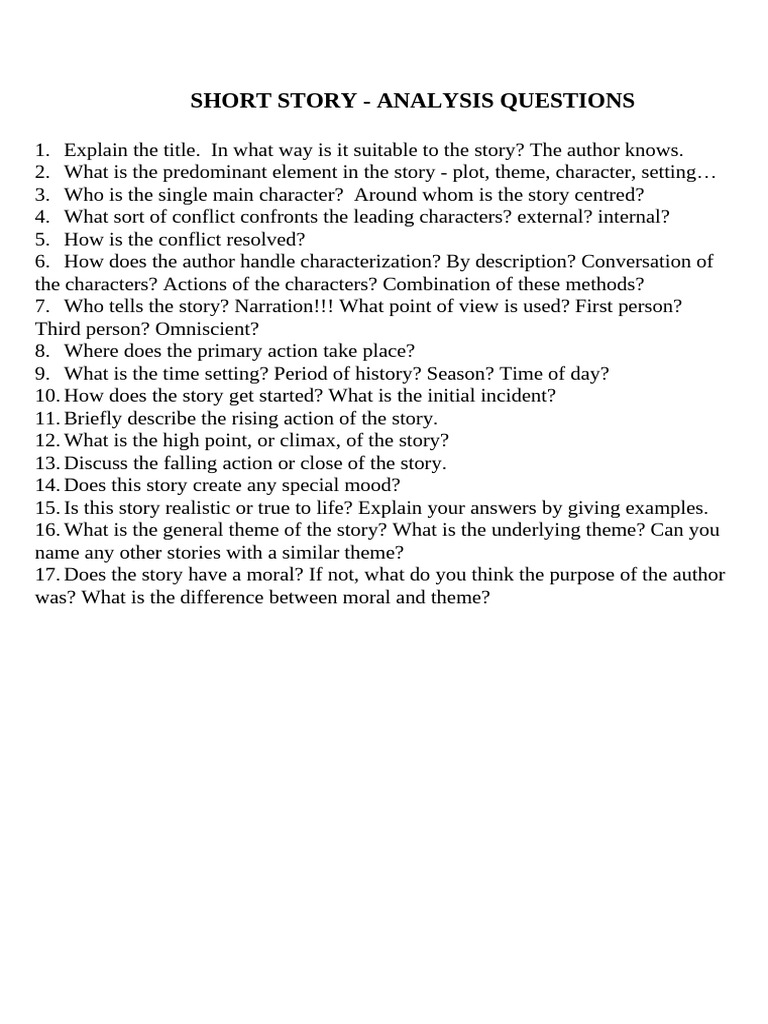 Short Story Questions For Class | PDF