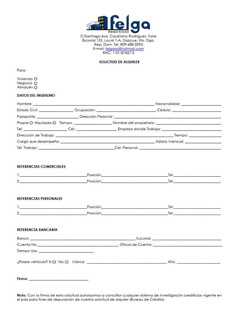 Solicitud de Alquiler | PDF